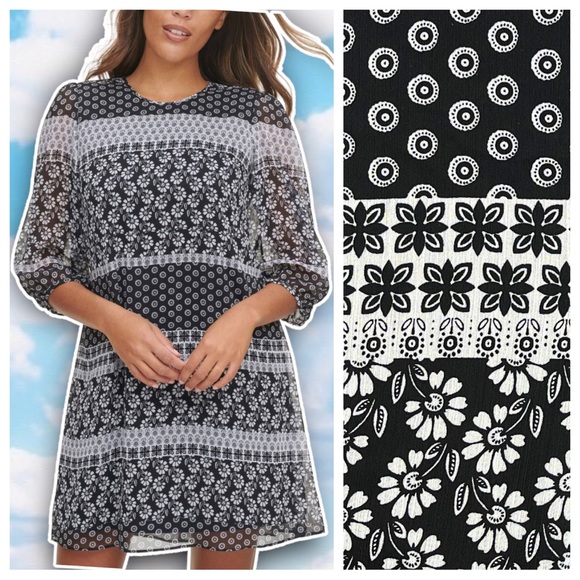 Calvin Klein | Dresses | Calvin Klein Floral Mixed Print Chiffon Dress ...